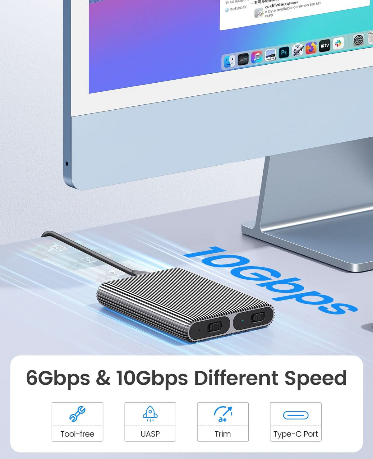 ORICO Aluminum Dual-bay M.2 NVME + SATA SSD Enclosure - High-Speed Data Transfer and Efficient ...