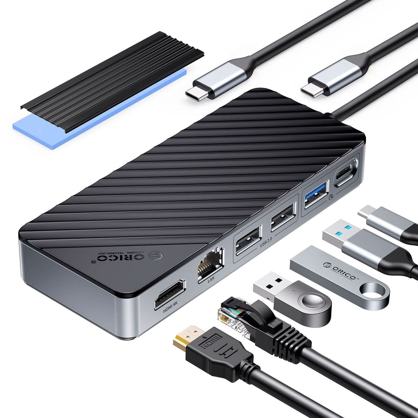 ORICO 8-IN-1 Docking Station with M.2 SSD Enclosure, RJ45 Ethernet