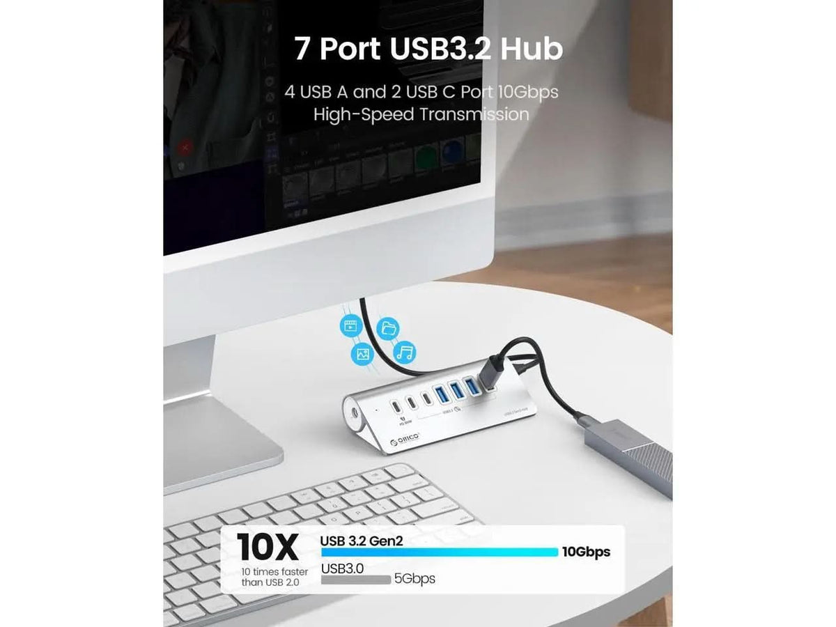 ORICO 7-Port USB3.2 10G Hub With Charging - Premium Design and High ...