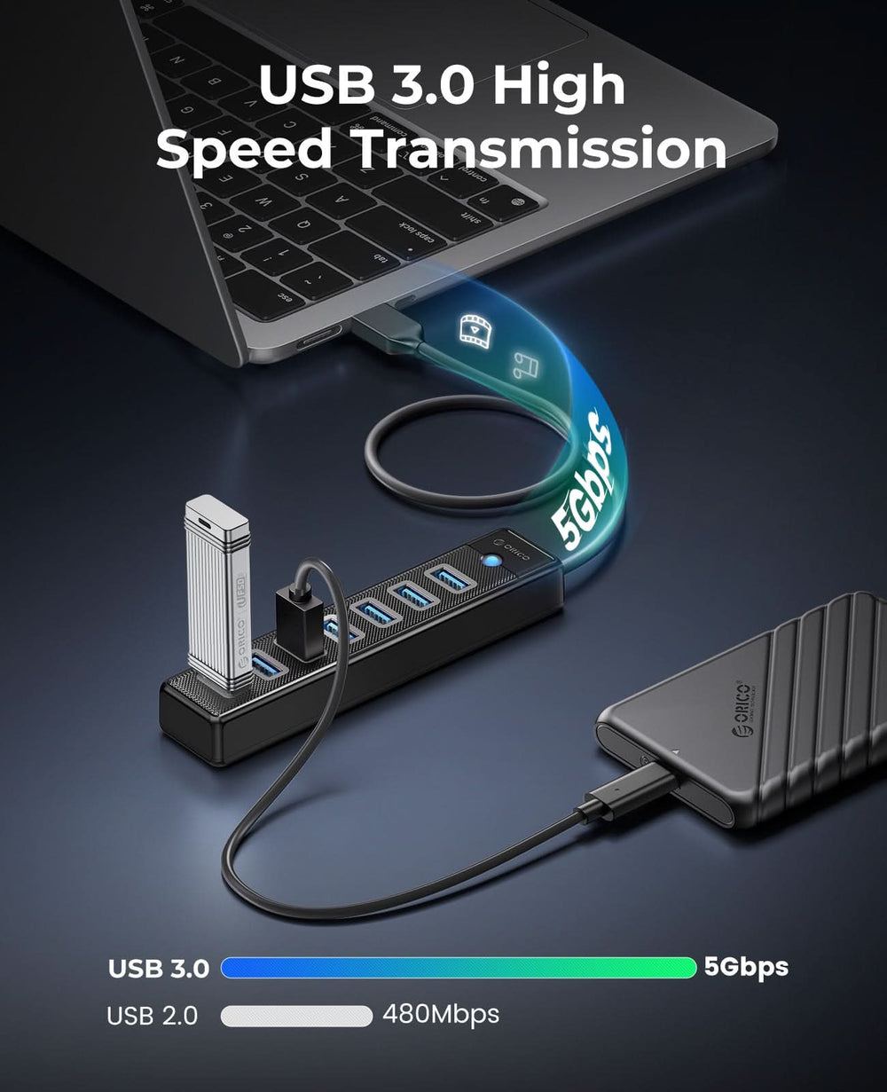ORICO 7-Port Ultra-Slim USB 3.0 Hub - High-Speed Data Transfer, Multi ...