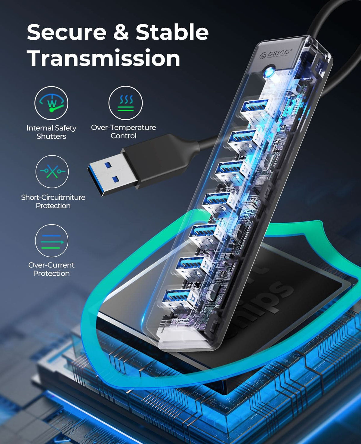 ORICO 7-Port Ultra-Slim USB 3.0 Hub - High-Speed Data Transfer, Multi ...