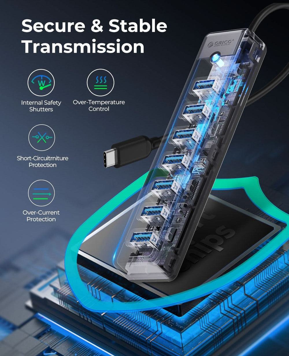 ORICO 7-Port Ultra-Slim USB 3.0 Hub - High-Speed Data Transfer, Multi ...