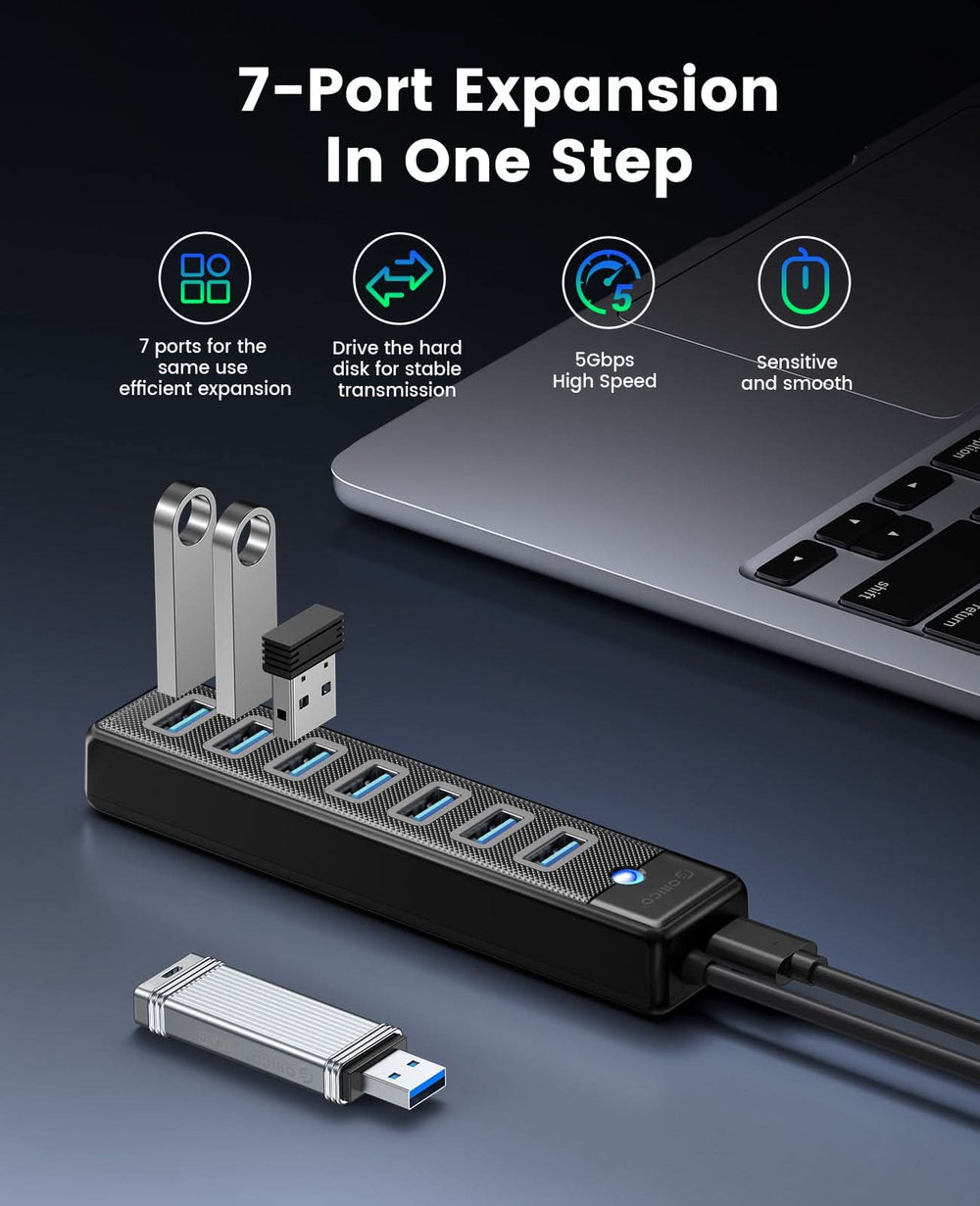 ORICO 7-Port Ultra-Slim USB 3.0 Hub - High-Speed Data Transfer, Multi ...