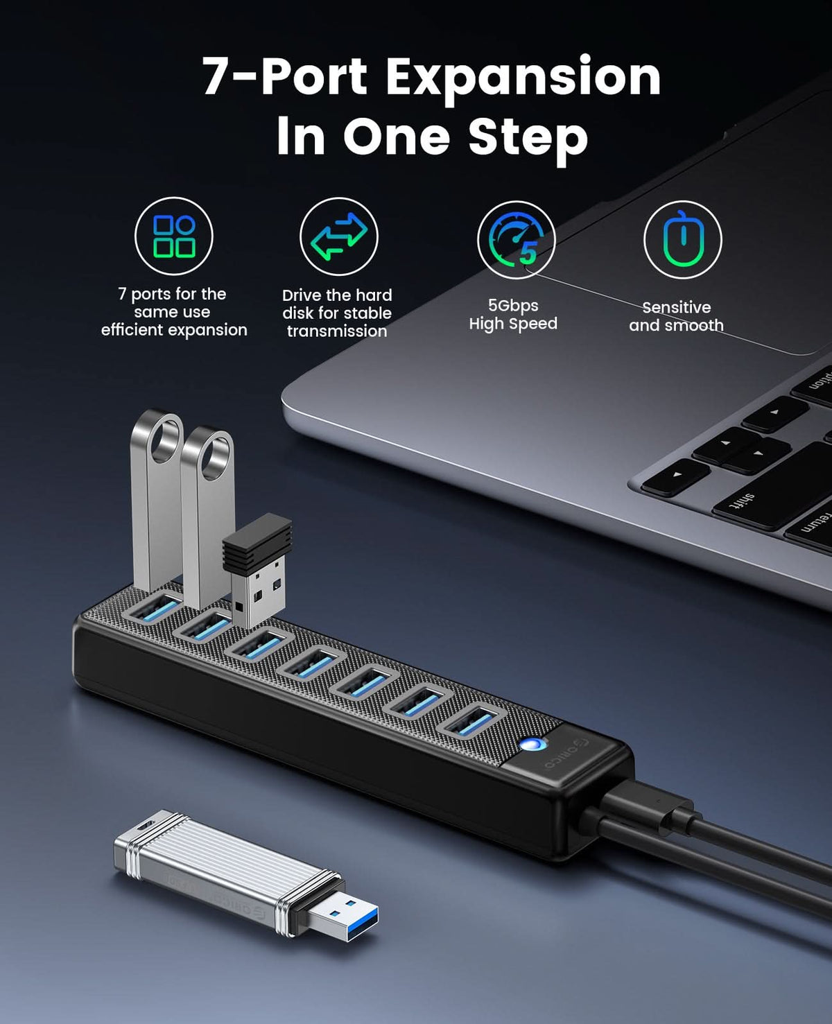 ORICO 7-Port Ultra-Slim USB 3.0 Hub - High-Speed Data Transfer, Multi ...